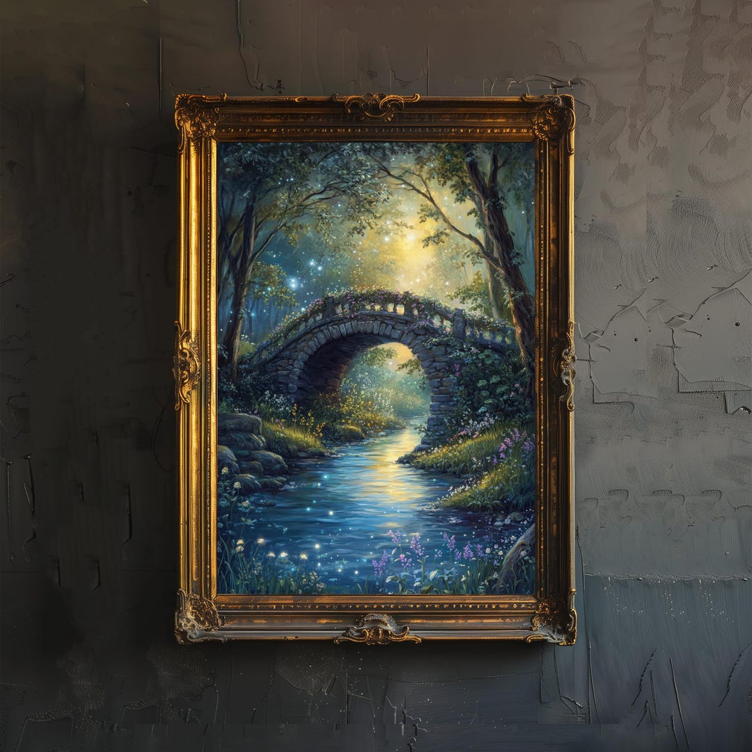 Fairy Enchanted Bridge Art Print Mystical Woodland Wall Art Vintage ...