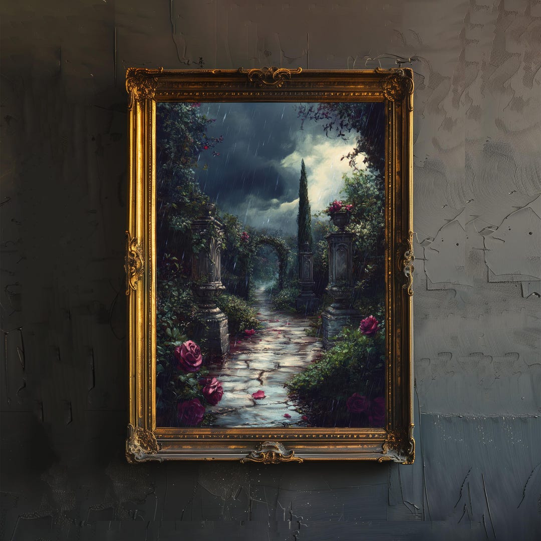 Rain Soaked Garden Cottagecore Dark Academia Art Print Moody Nature ...