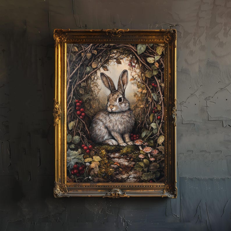 Rabbit Under Bramble Archway Art Print Cottagecore Woodland Wildlife ...
