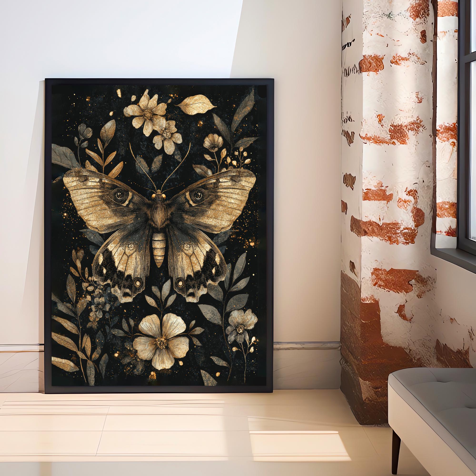 Vintage Moth Poster Dark Academia Art Gothic Decor Antique Illustration ...