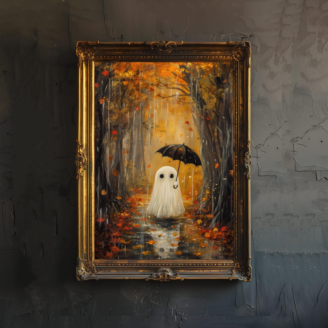 Autumn Ghost in Rain Art Print Cottagecore Spooky Season Decor ...