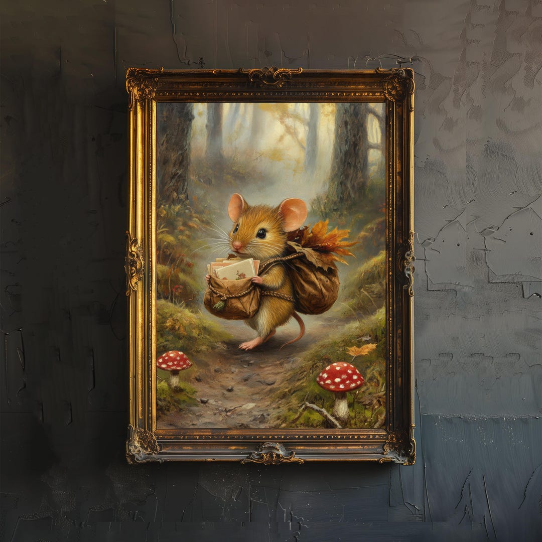 Mouse Mail Delivery Art Print Cottagecore Dark Academia Decor Whimsical ...