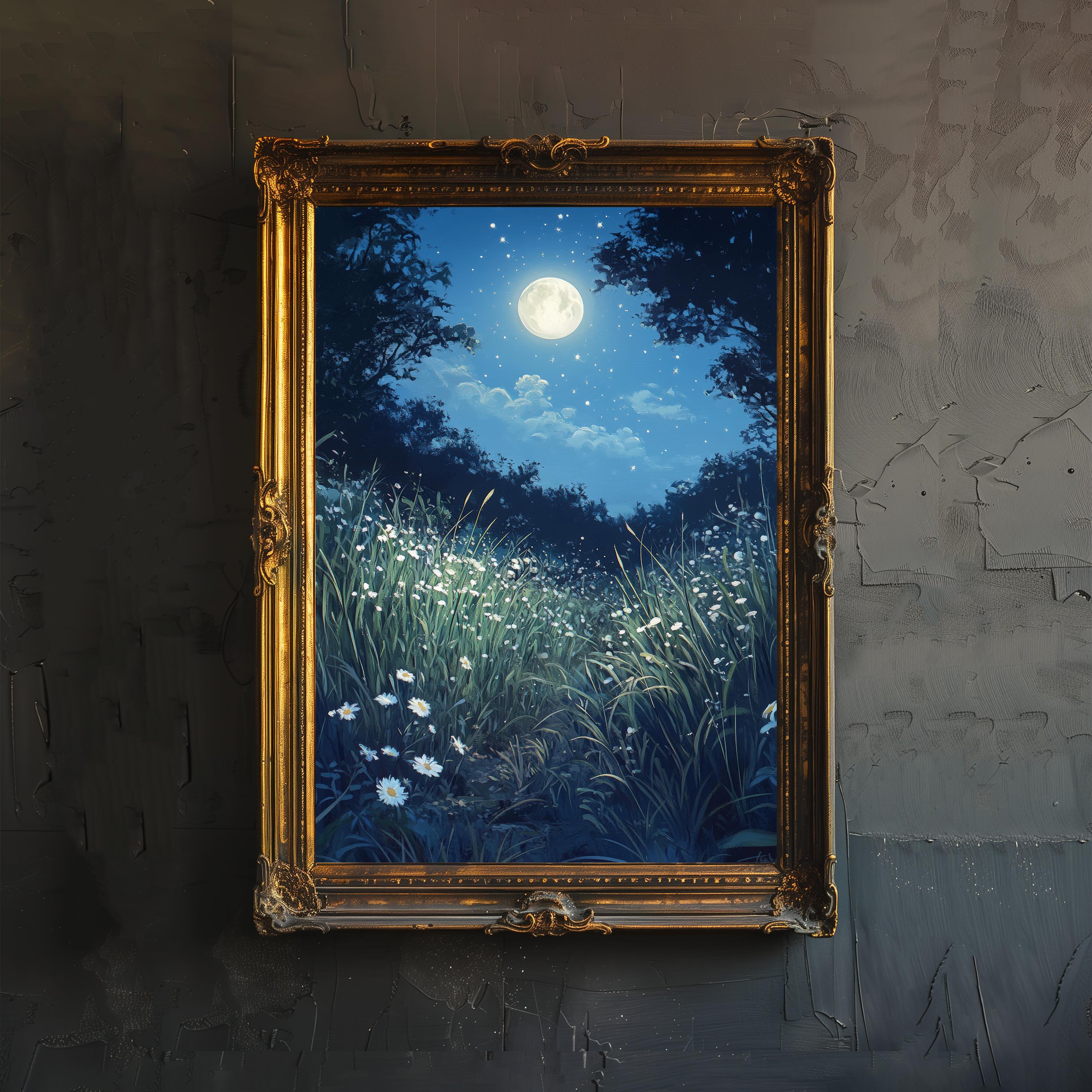 Moonlit Meadow Poster Cottagecore Decor Dark Academia Art Enchanted ...