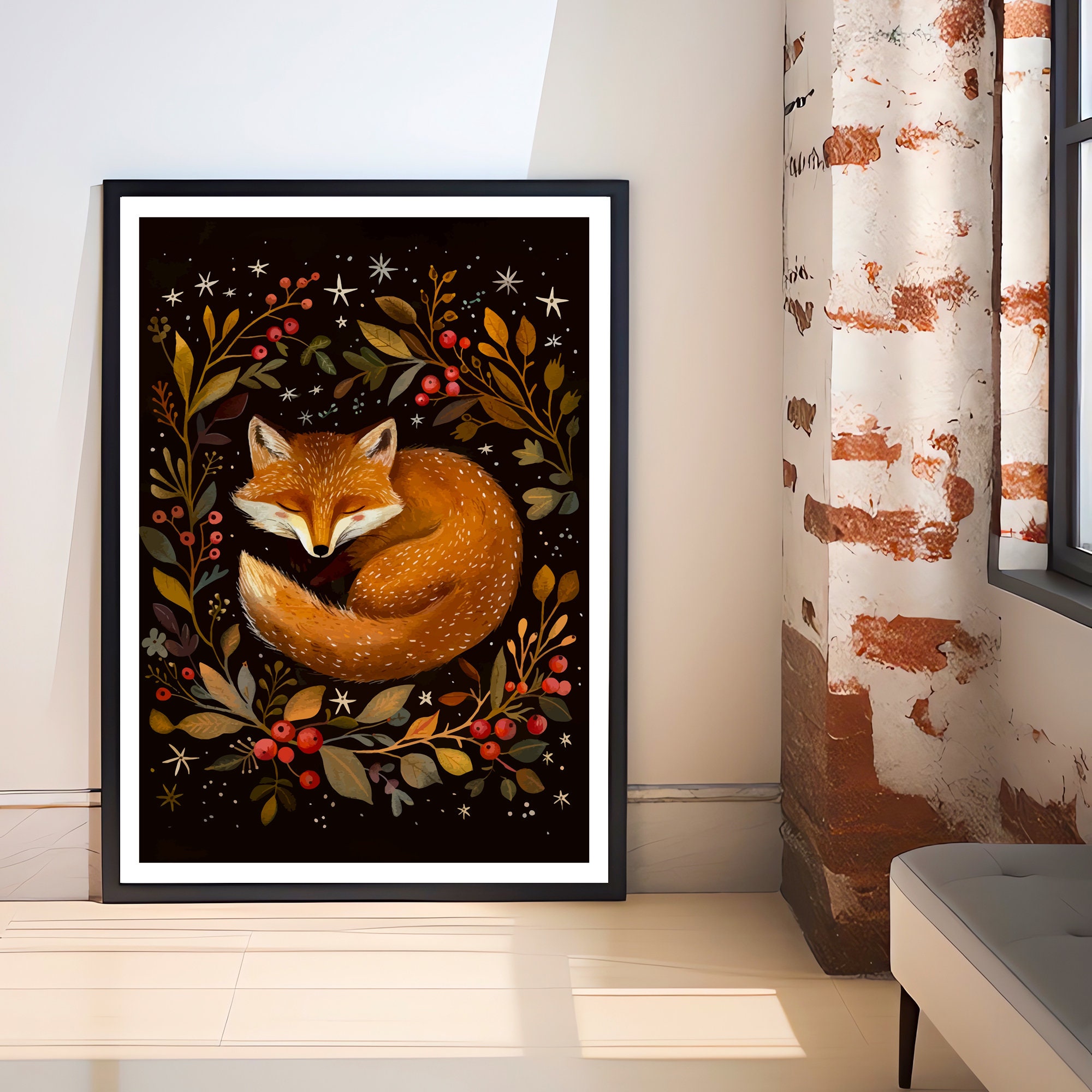 Sleeping Fox Spiritual Art Print Poster Wall Decor, Peaceful Fox ...