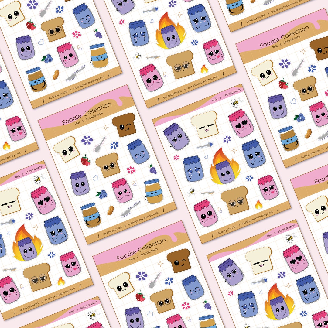 Foodie Collection Peanut Butter and Jelly Sticker Sheet Pack, Kawaii ...