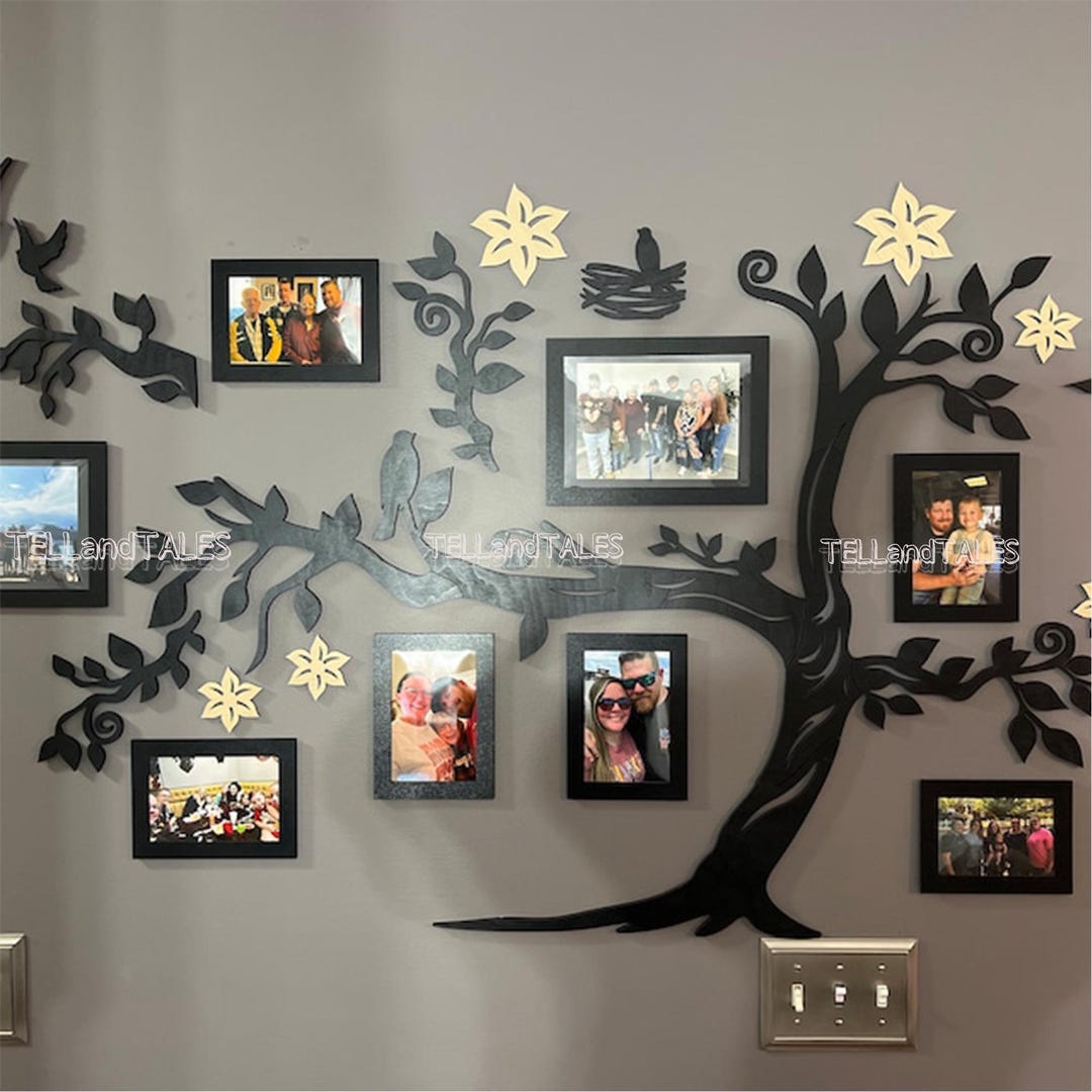Family Tree Art, Wooden Family Tree With Photo Frames, Large Tree of ...