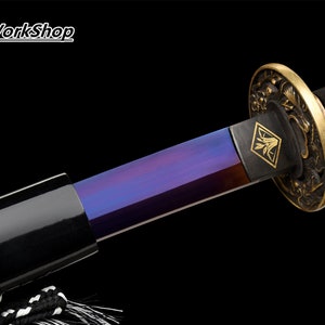 Hand Forged Violet-toned Katana Art - Dragon Engraved Display Piece ...