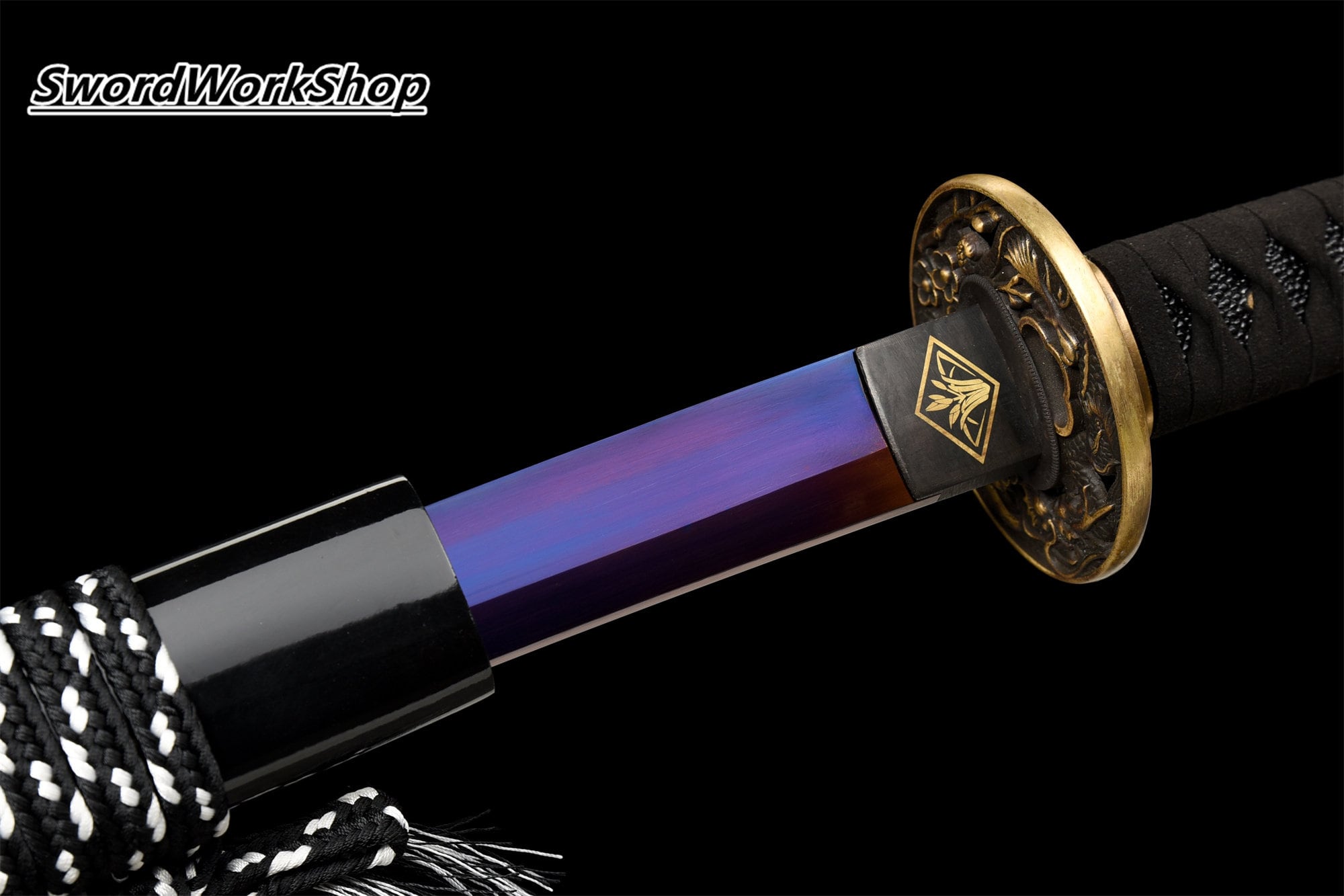 Hand Forged Violet-toned Katana Art - Dragon Engraved Display Piece ...