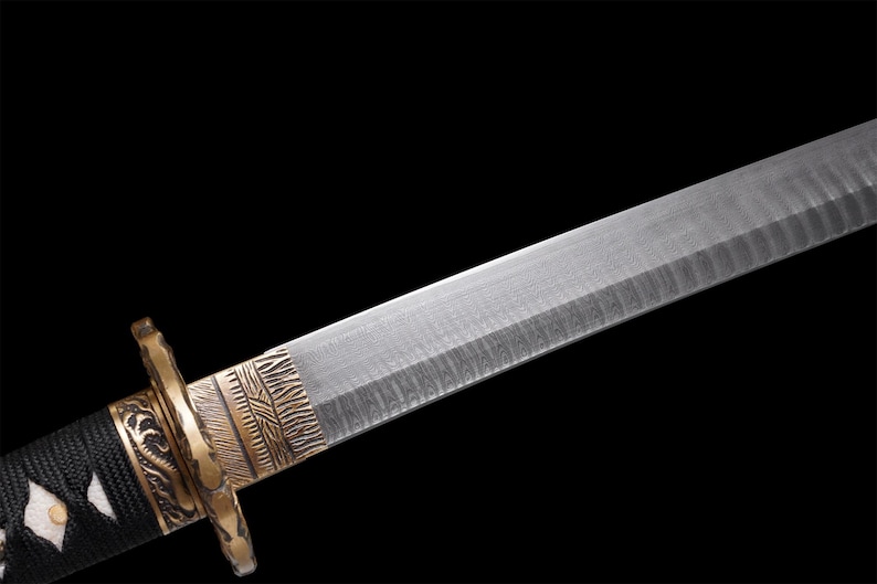 Hand-forged Japanese Katana, Damascus Steel With Ladder Pattern, Dragon ...