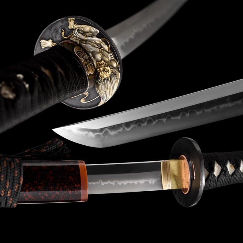 Ghost Design Katana Art Piece - Hand Forged T10 Steel Clay Tempered ...
