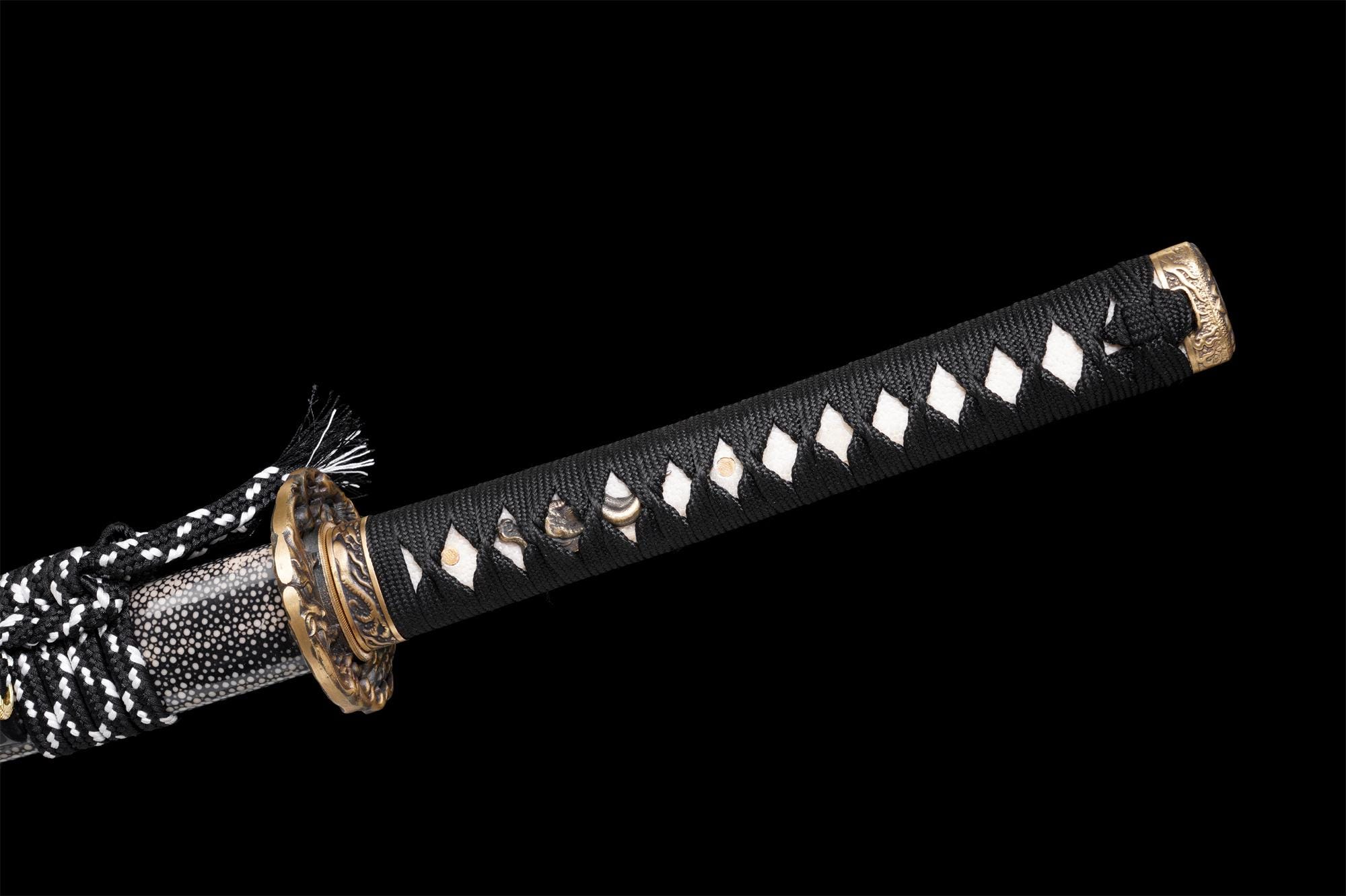 Hand-forged Japanese Katana, Damascus Steel With Ladder Pattern, Dragon ...