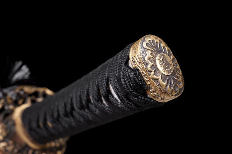 Hand-forged Japanese Katana, Damascus Steel With Ladder Pattern, Dragon ...