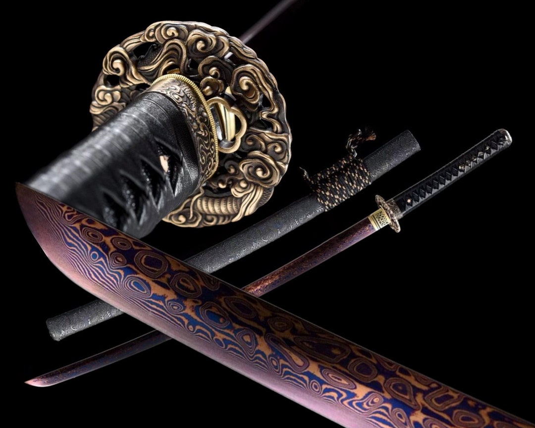 Handmade Japanese Katana Sword Art Piece - Dragon Tsuba - Damascus ...
