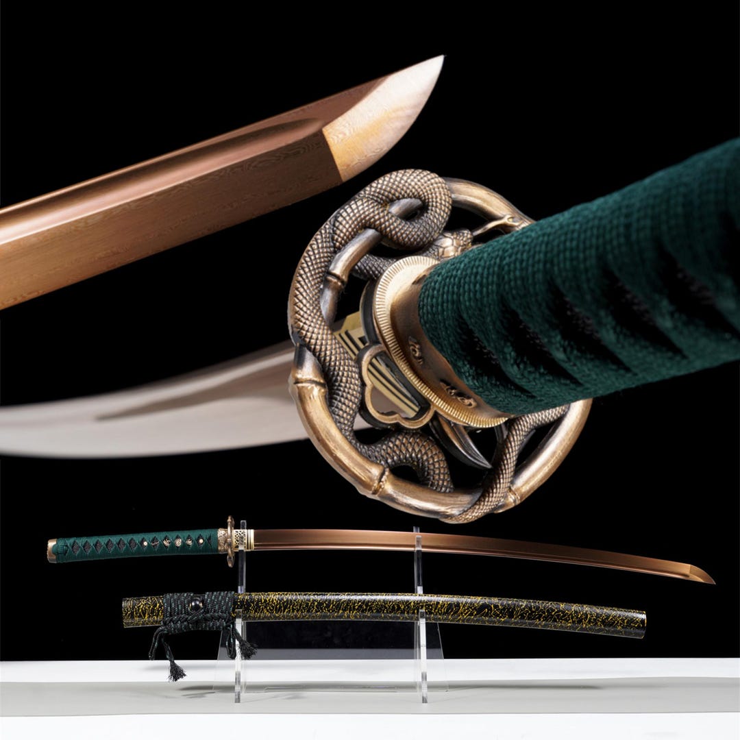 Handmade Japanese Katana Art - Solar Gold Damascus Steel Blade,mythical ...