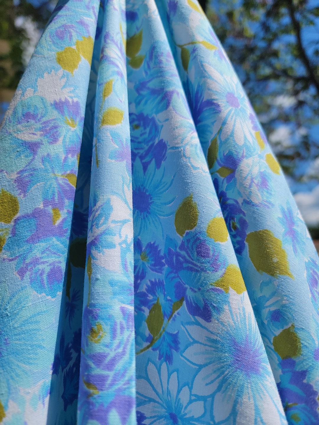 Vintage Twin Fitted Blue Flower Power Sheet - Etsy