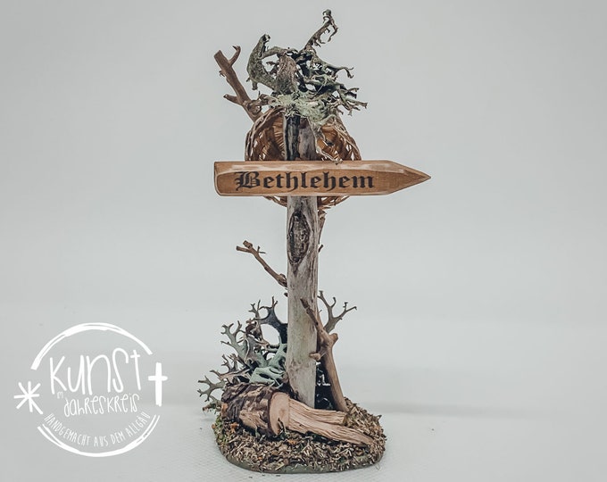 Gnome Miniature Signpost "bethlehem" Made of Wood Nativity Scene ...