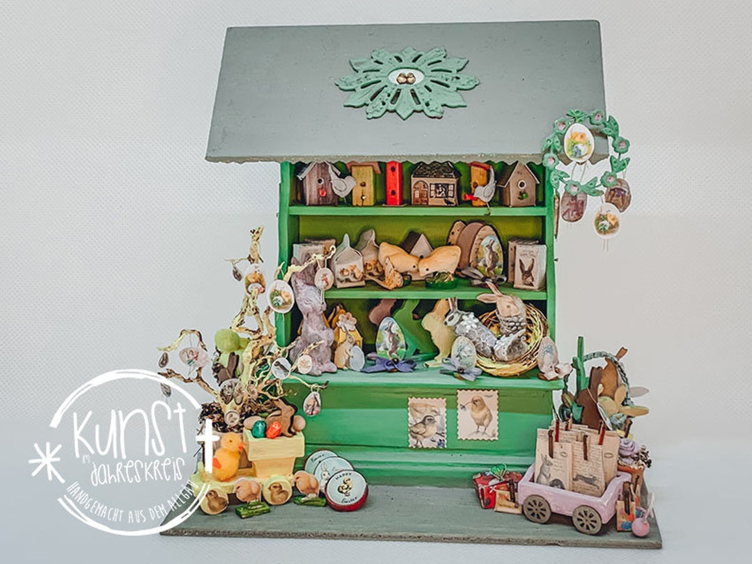 Miniatures Easter Stand Gable Roof Market Stall Easter Spring Bunnies ...