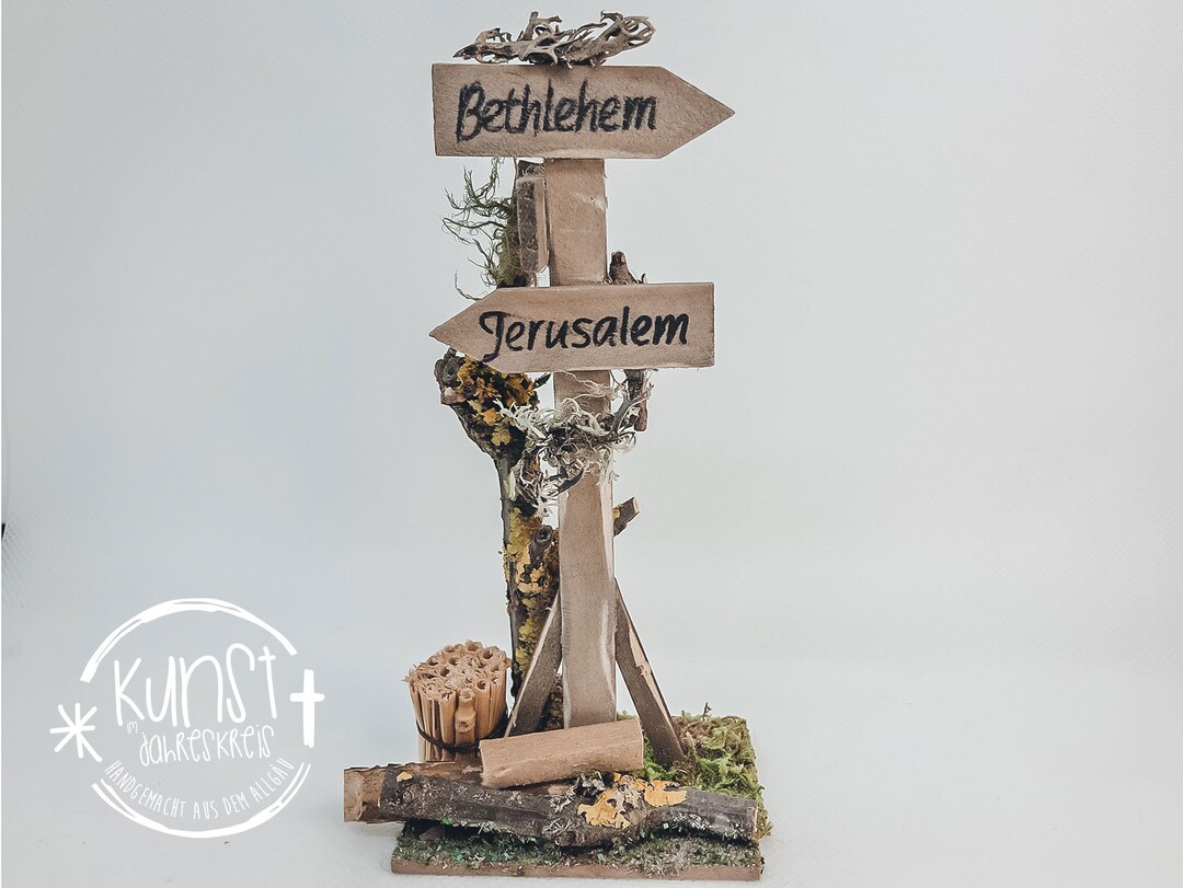 Gnome Miniature Signpost Bethlehem Nazareth Jerusalem Handmade Nativity ...