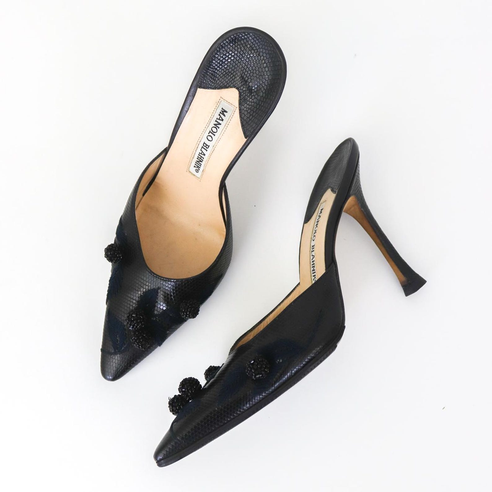 Vintage Manolo Blahnik Floral Embroidery Jewelled Beaded Berries Mules ...