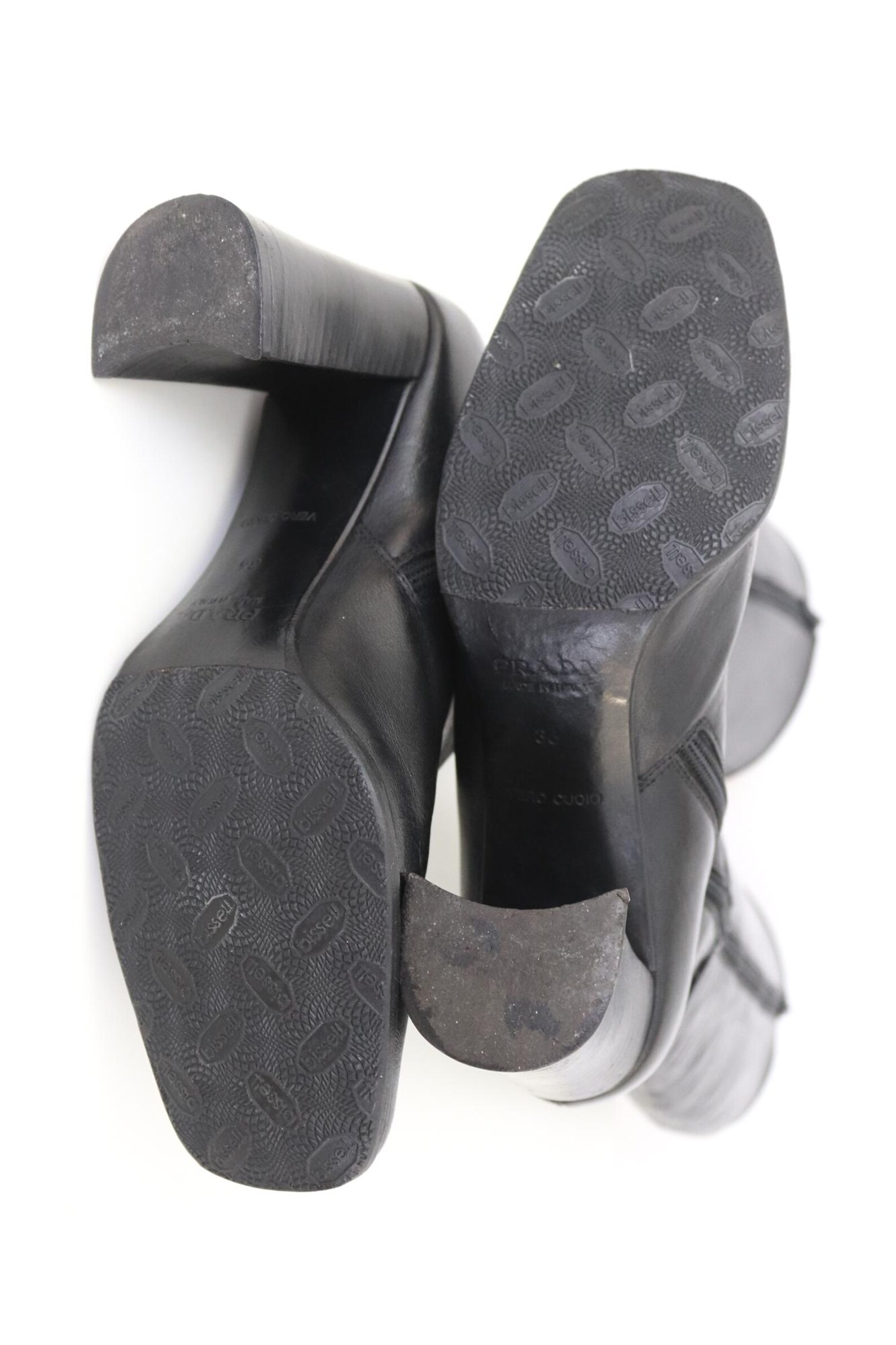 Vintage 1990s Prada Black Leather Boots Heels Carolyn Bessette Kennedy ...