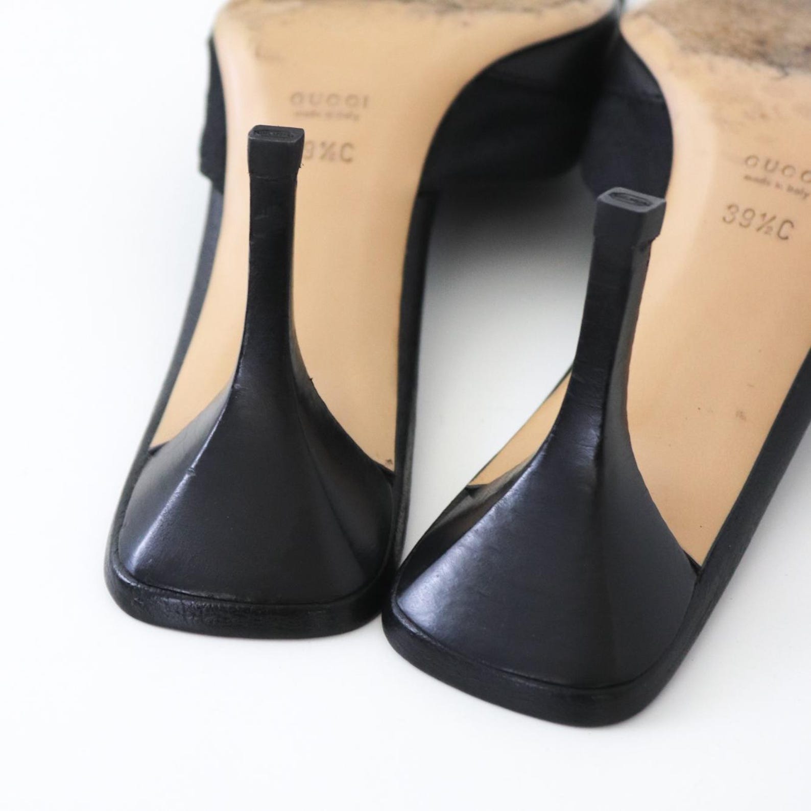 Vintage Gucci by Tom Ford Black GG Logo Monogram Mules Horsebit Heels ...