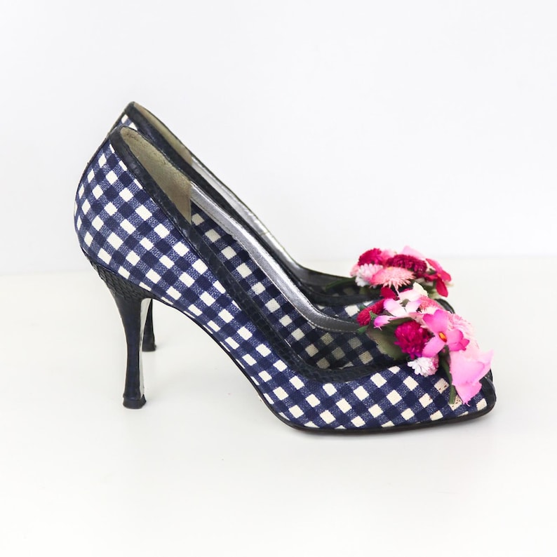 Vintage S/S 2006 Dolce&gabbana Gingham Plaid Heels Python Trim Flower ...