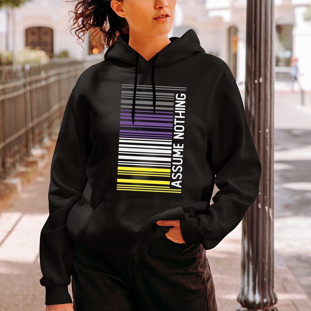 Non Binary Pride Hoodie Subtle Nonbinary Flag Assume Nothing Etsy
