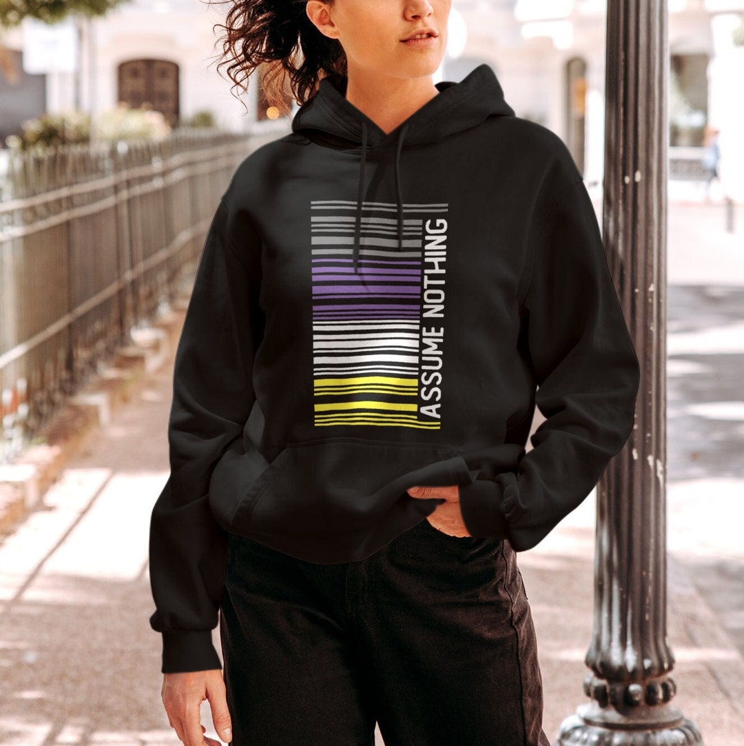 Assume Nothing Barcode Nonbinary Hoodie Non Binary Pride Hooded
