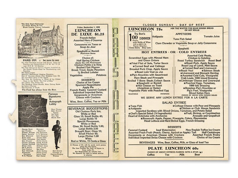 Vintage Menu Paris Inn Souvenir Menu Restaurant Ephemera - Etsy