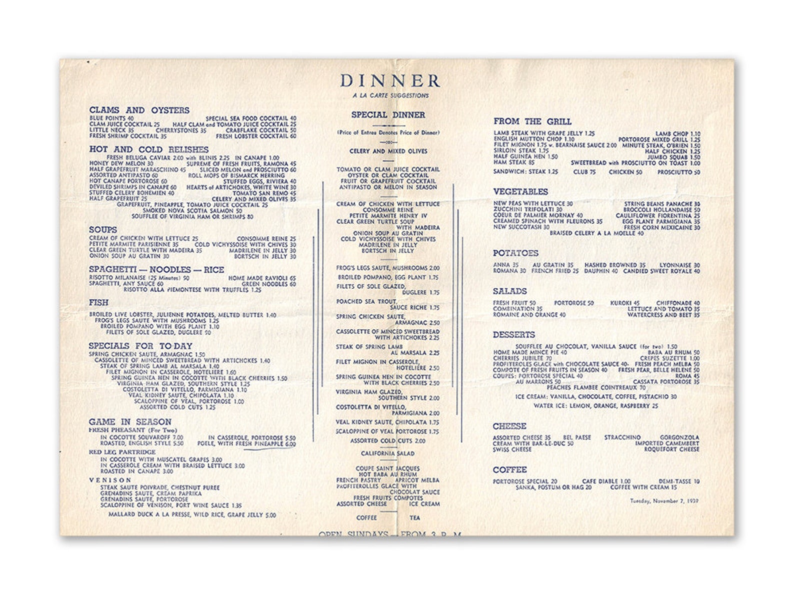Vintage Menu, Portorose, Souvenir Menu, Restaurant Ephemera, Vintage ...