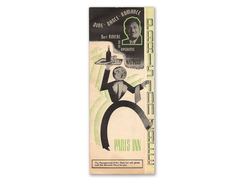 Vintage Menu, Paris Inn, Souvenir Menu, Restaurant Ephemera, Vintage ...