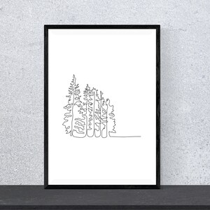 Set of Three Minimalist Outdoor Prints | Monoline Nature Forest Print ...