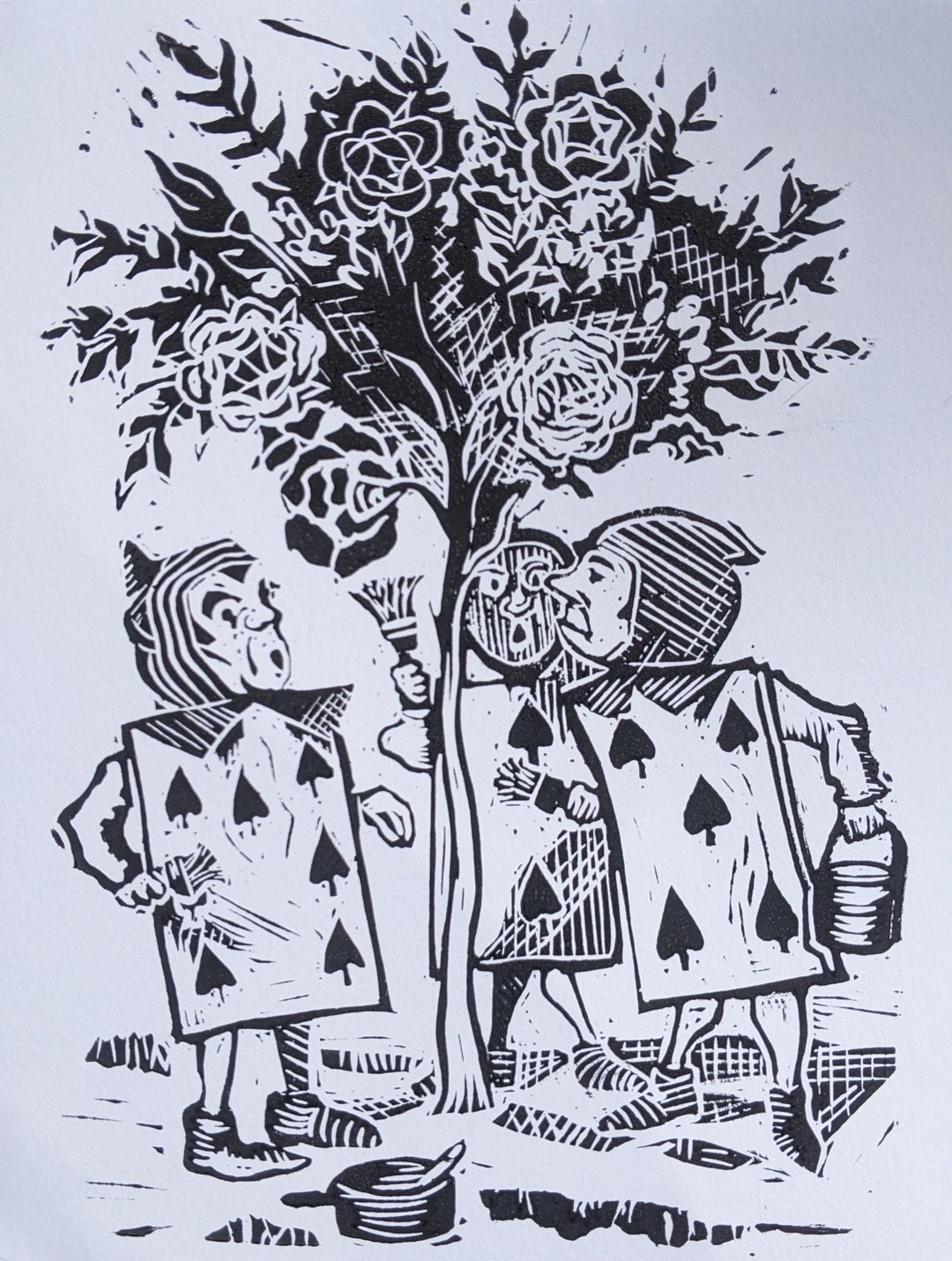 Alice in Wonderland (playing Cards Painting the Rose Bush) Lino Print ...