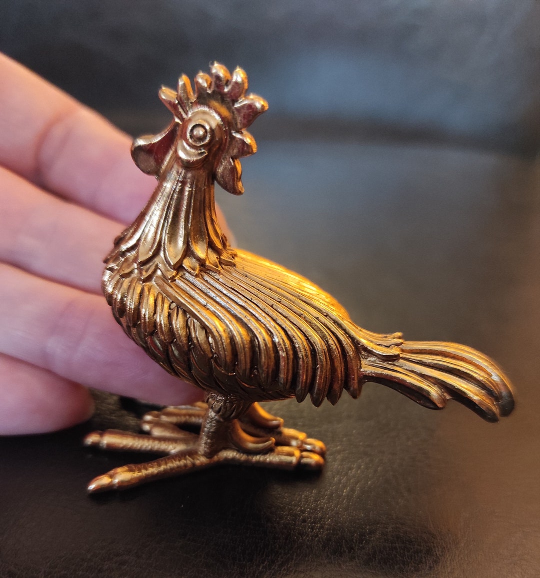 Vintage Pill Box in the Shape of a Rooster - Оld Gold-colored Metal Box ...