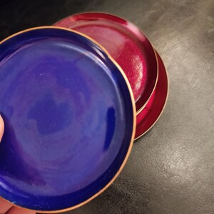 Set of 6 Vintage Сopper Enamel Coasters in Assorted Colors - Mid ...