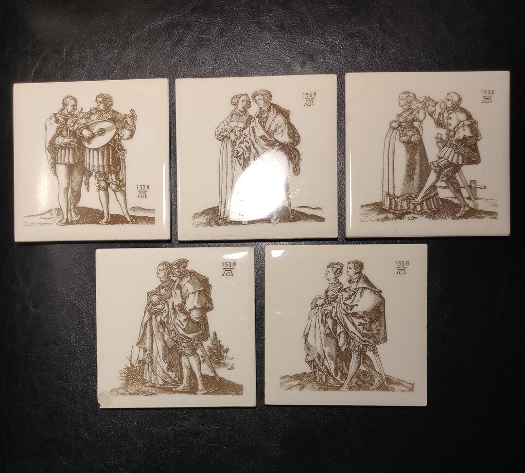 Set of Five Vintage Ceramic Tiles or Coasters/mid-century Coasters With ...