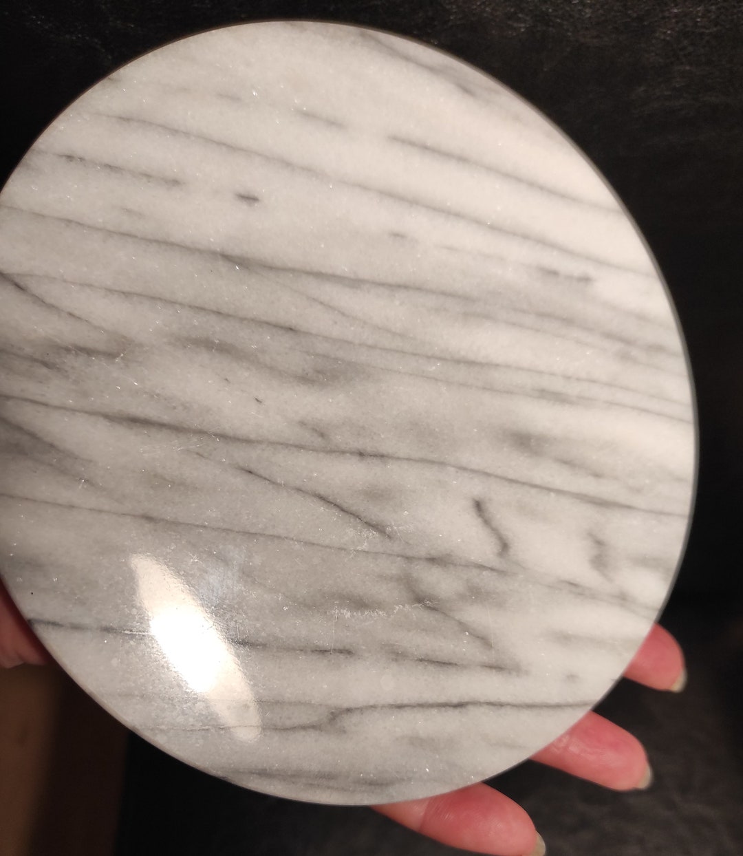 One 17.5cm Vintage Marble Serving Board - Round Marble Hot Food Stand ...
