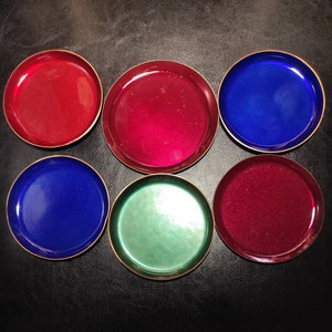 Set of 6 Vintage Сopper Enamel Coasters in Assorted Colors - Mid ...