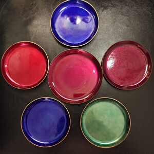 Set of 6 Vintage Сopper Enamel Coasters in Assorted Colors - Mid ...