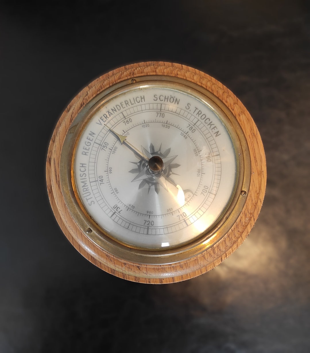 Vintage German Barometer/ an Old Barometer in a Round Wooden Frame - Etsy