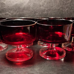 Set of 6 French Vintage Ruby Red Luminarc Glass Ice Cream Cups - Red ...