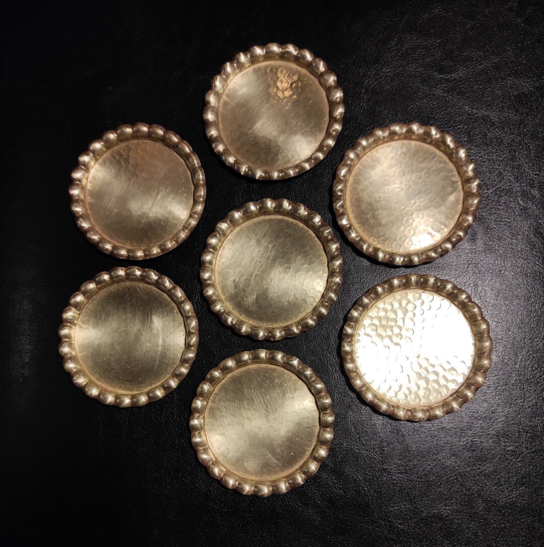 Set of 7 Vintage Small Brass Coasters Set of Small Mid Century Brass ...