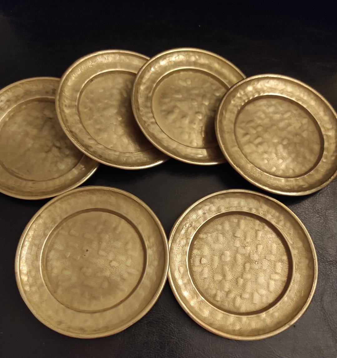 Set of 6 Vintage Small Solid Brass Trinket Plates or Coasters for ...