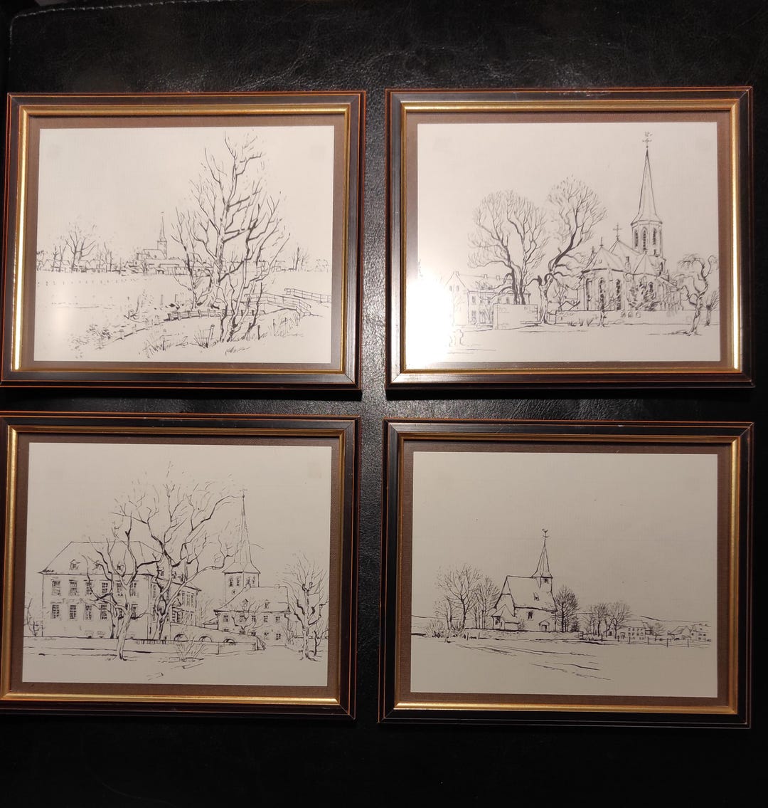 Set of 4 Vintage Frames With Old Ink Drawings on Paper - Etsy