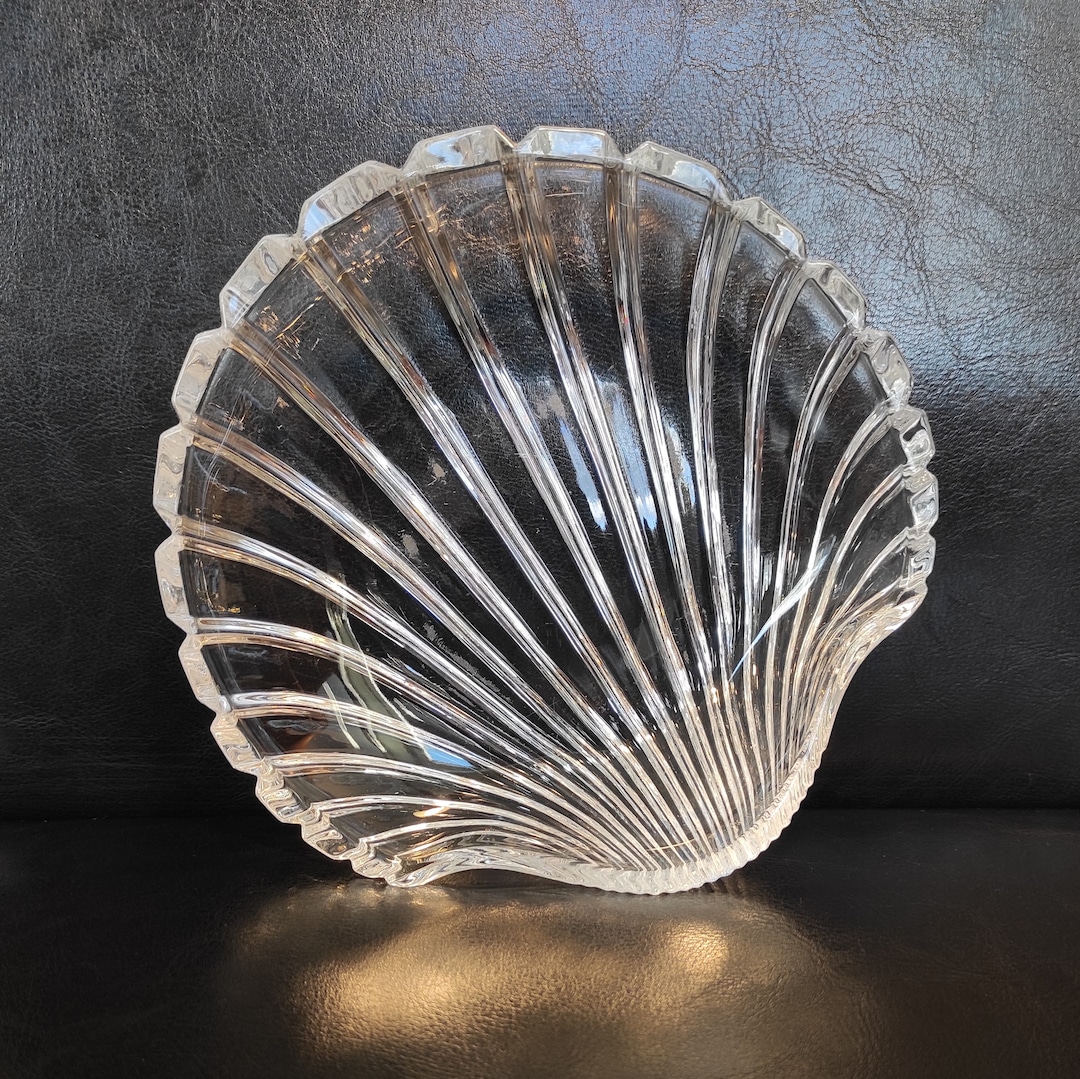 Vintage Crystal Glass Bowl - Shell Crystal Bowl - Glass Bowl With Shell ...