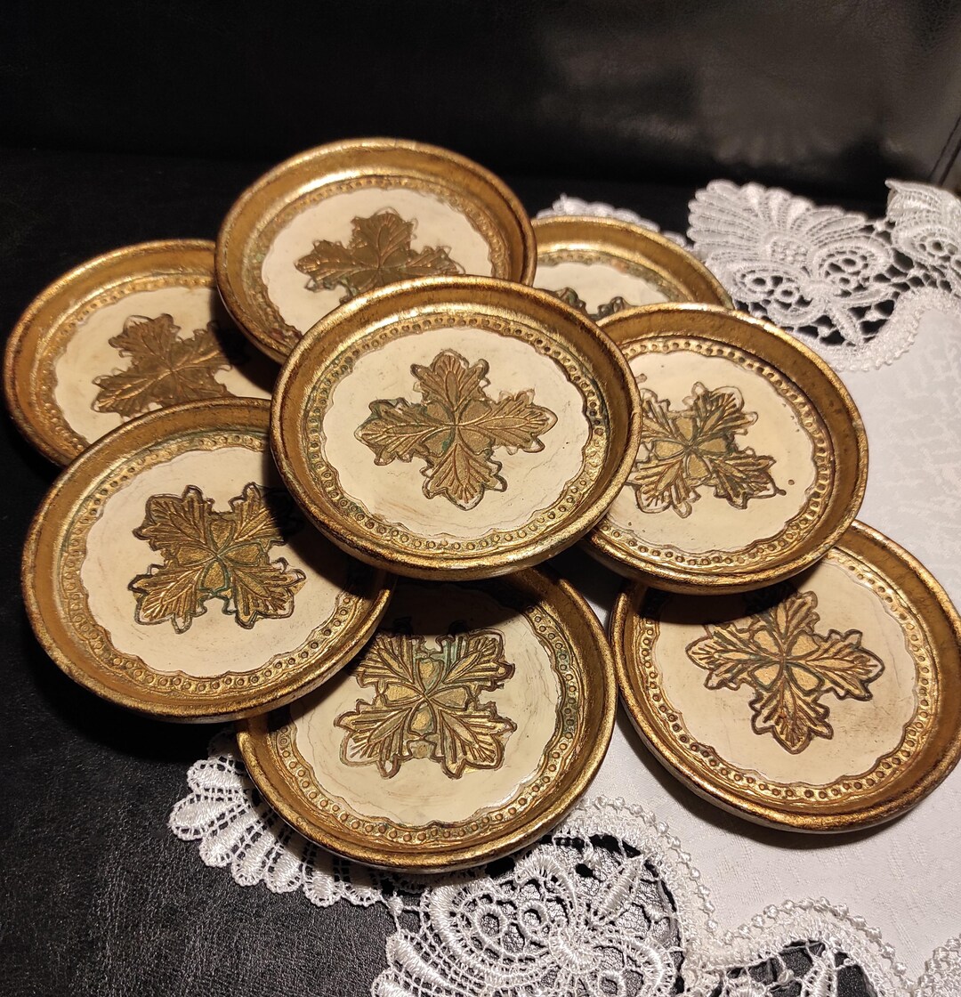 Set of 8 Vintage Italian Gold and White Coasters/florentine for ...