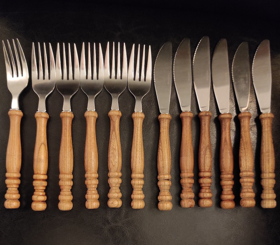 Vintage Rustic Cutlery Set 12 Pieces Steel Cutlery With Wooden Handles ...