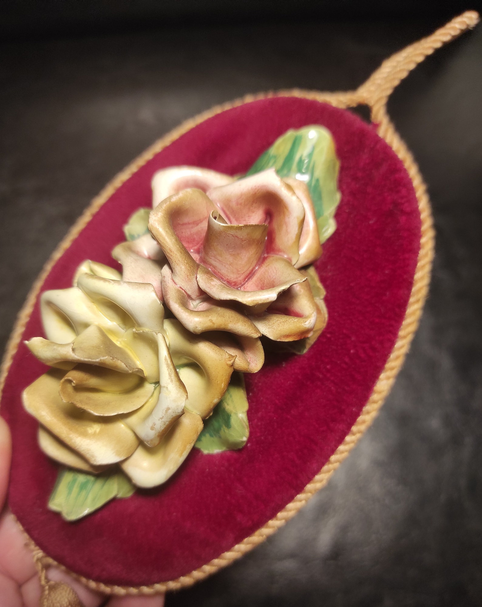 Vintage Italian Porcelain Roses on a Velvet Trestle/ Vintage Velvet ...