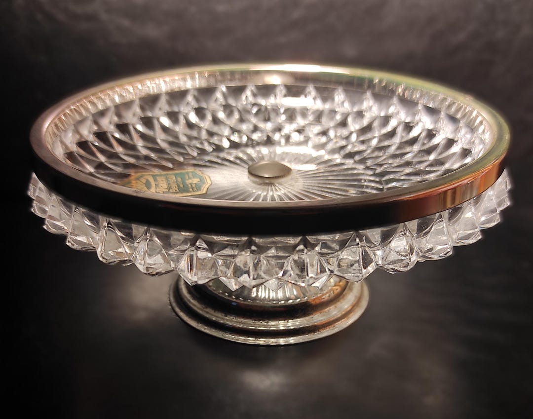 Vintage German Crystal Glass Trinket Bowl With Silver Plated Metal Edge ...