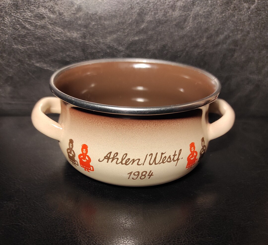 Small Enamel Pot With Handles German Vintage 80's - Antique Enamel ...